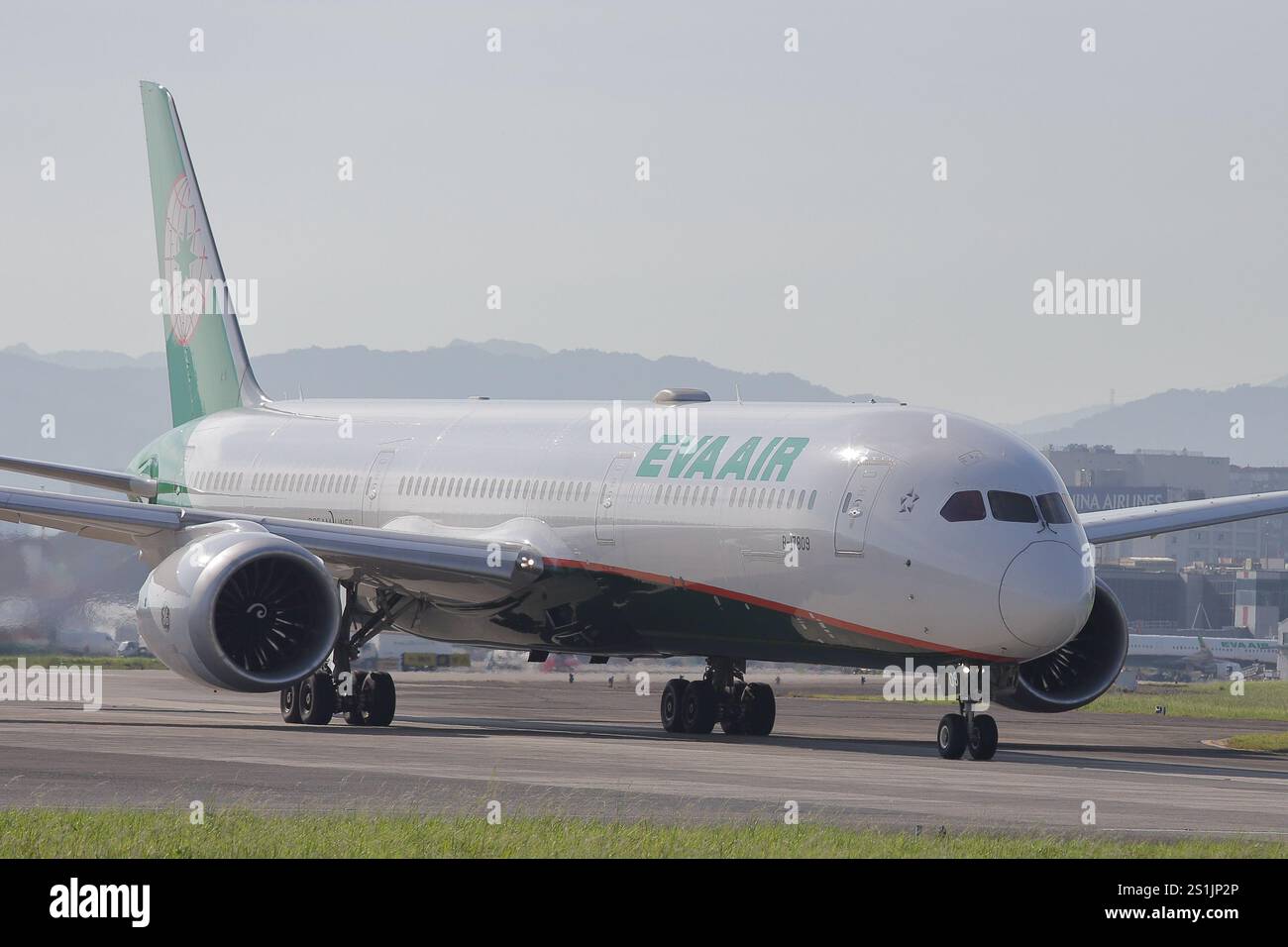 EVA Air Boeing 787-10 Dreamliner on the runway is going to take off ...