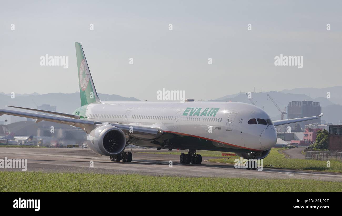EVA Air Boeing 787-10 Dreamliner on the runway is going to take off ...