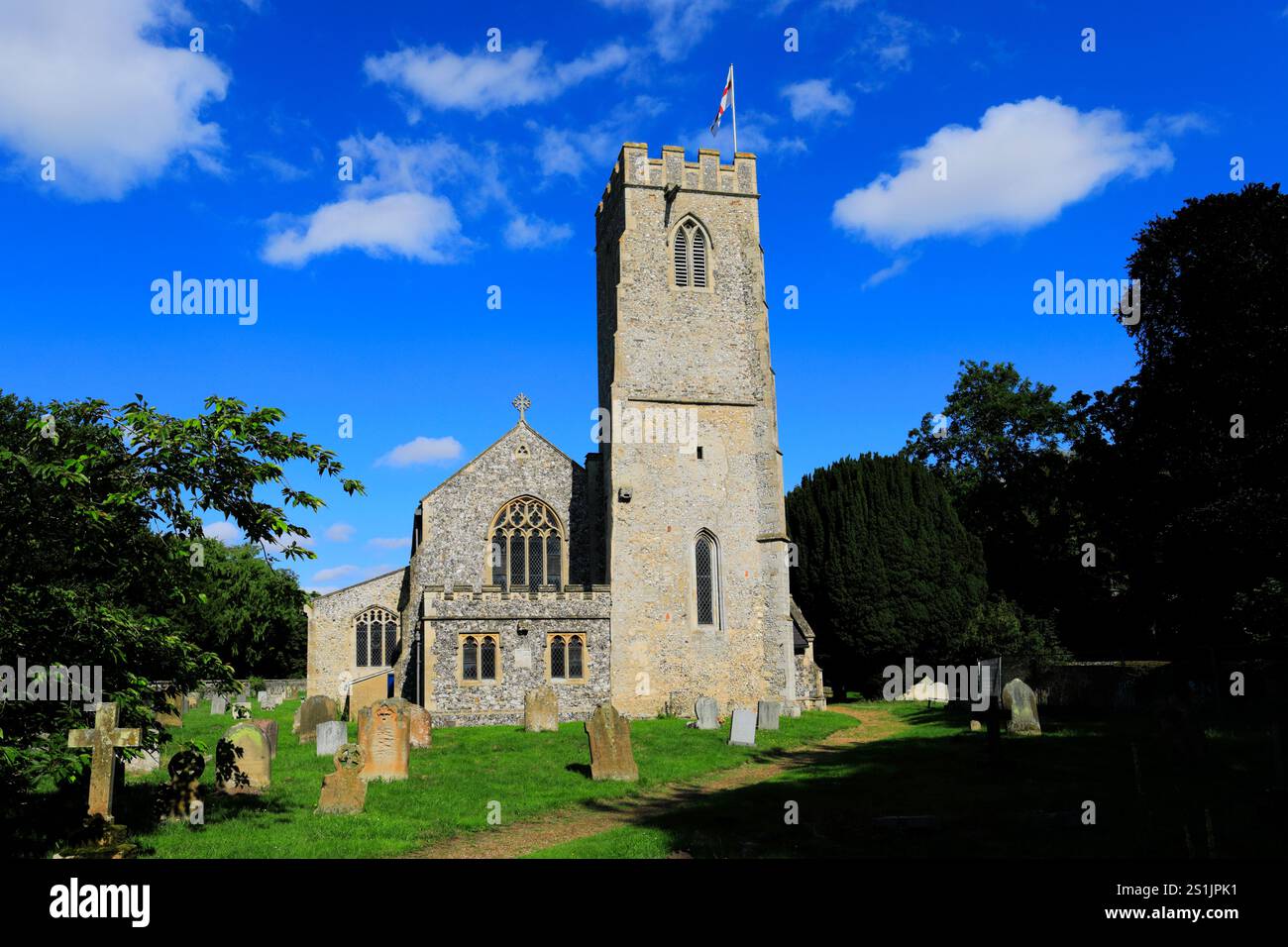 View over All Saints church, Narborough village, North Norfolk, England ...