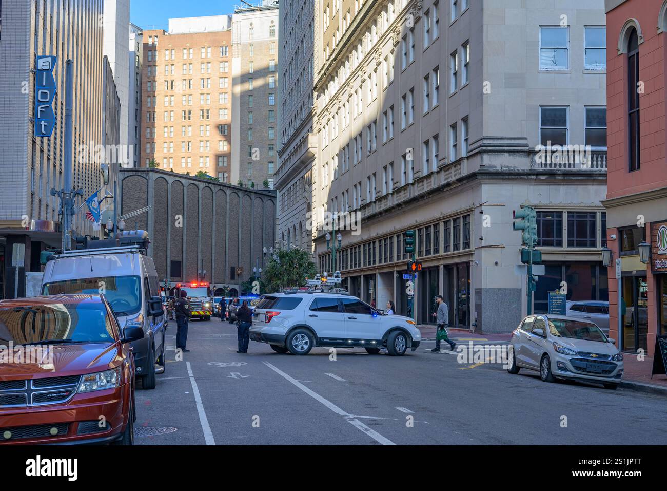 New Orleans, LA, USA - January 2, 2025: Police blockade on Baronne ...