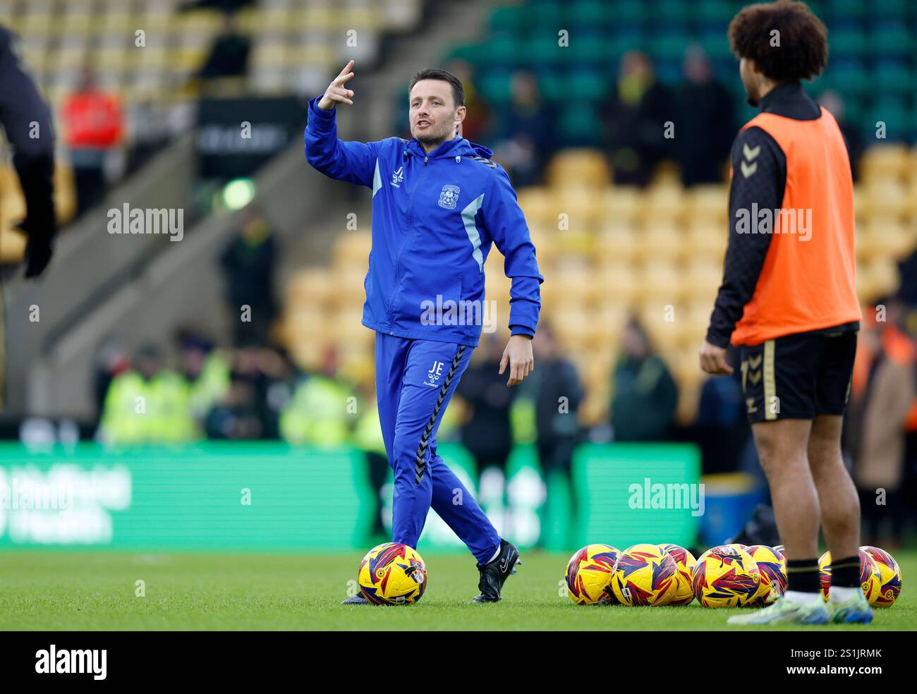 Coventry City assistant head coach Joe Edwards during the warm up ...