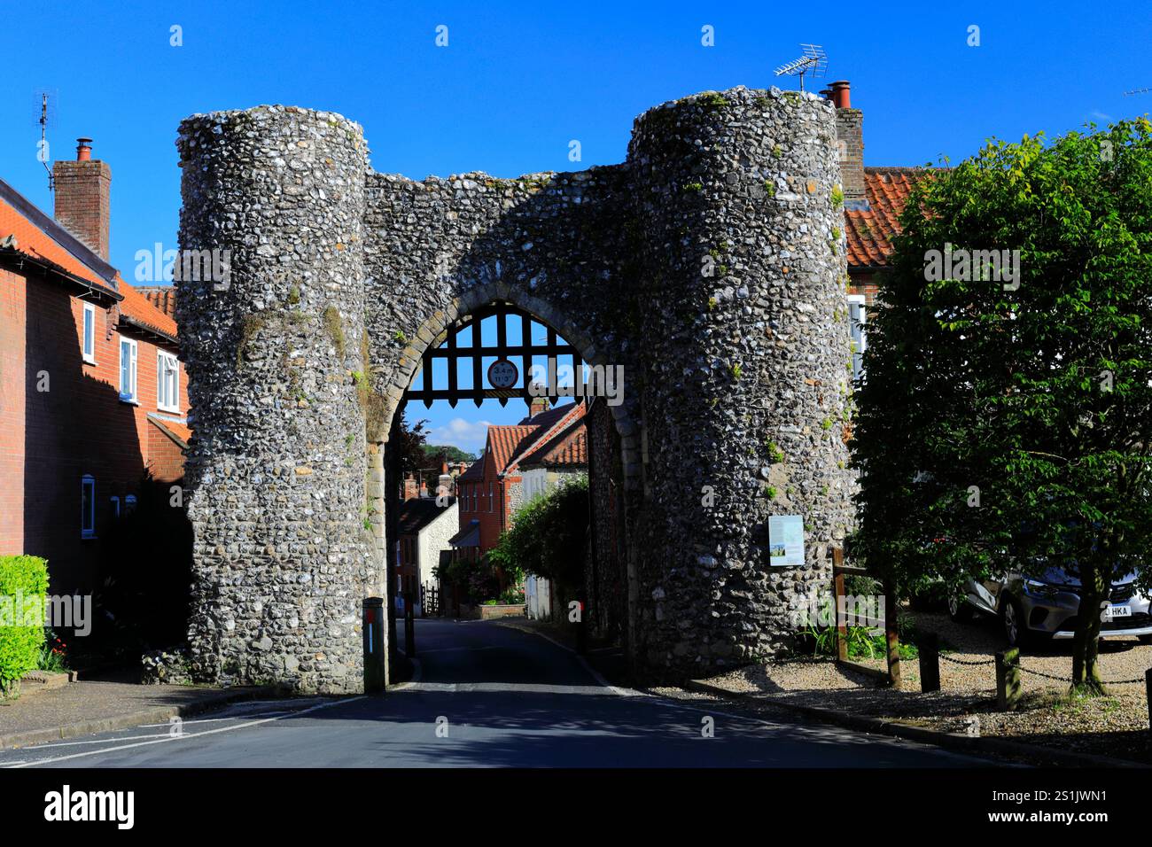 The Grade I listed 13th century Bailey Gate, Castle Acre village, North Norfolk, England, UK ...