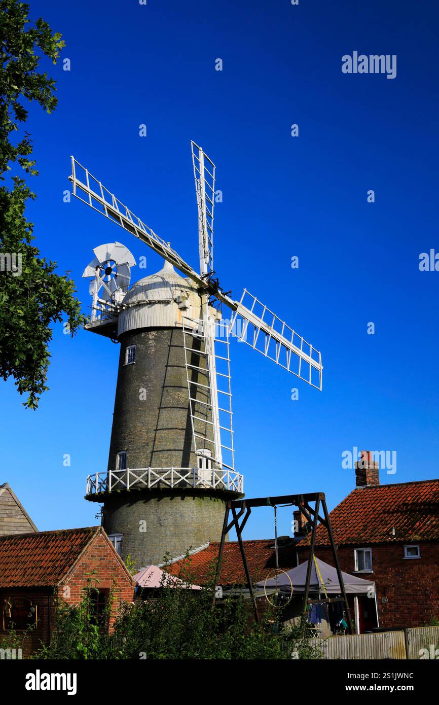 View of Bircham windmill, Great Bircham village, North Norfolk, England ...