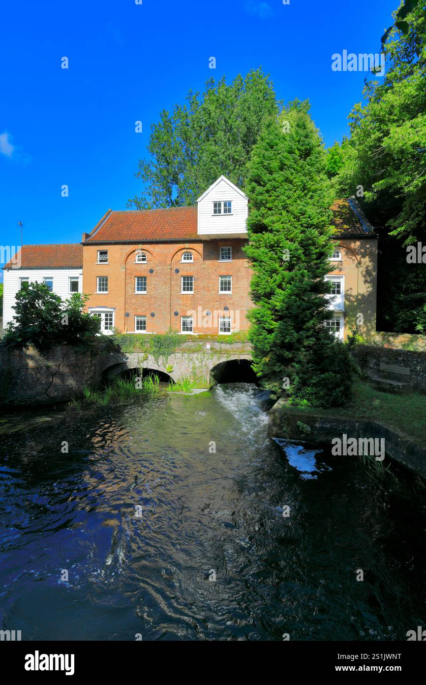 View of Narborough Mill, river Nar, Narborough village, North Norfolk ...