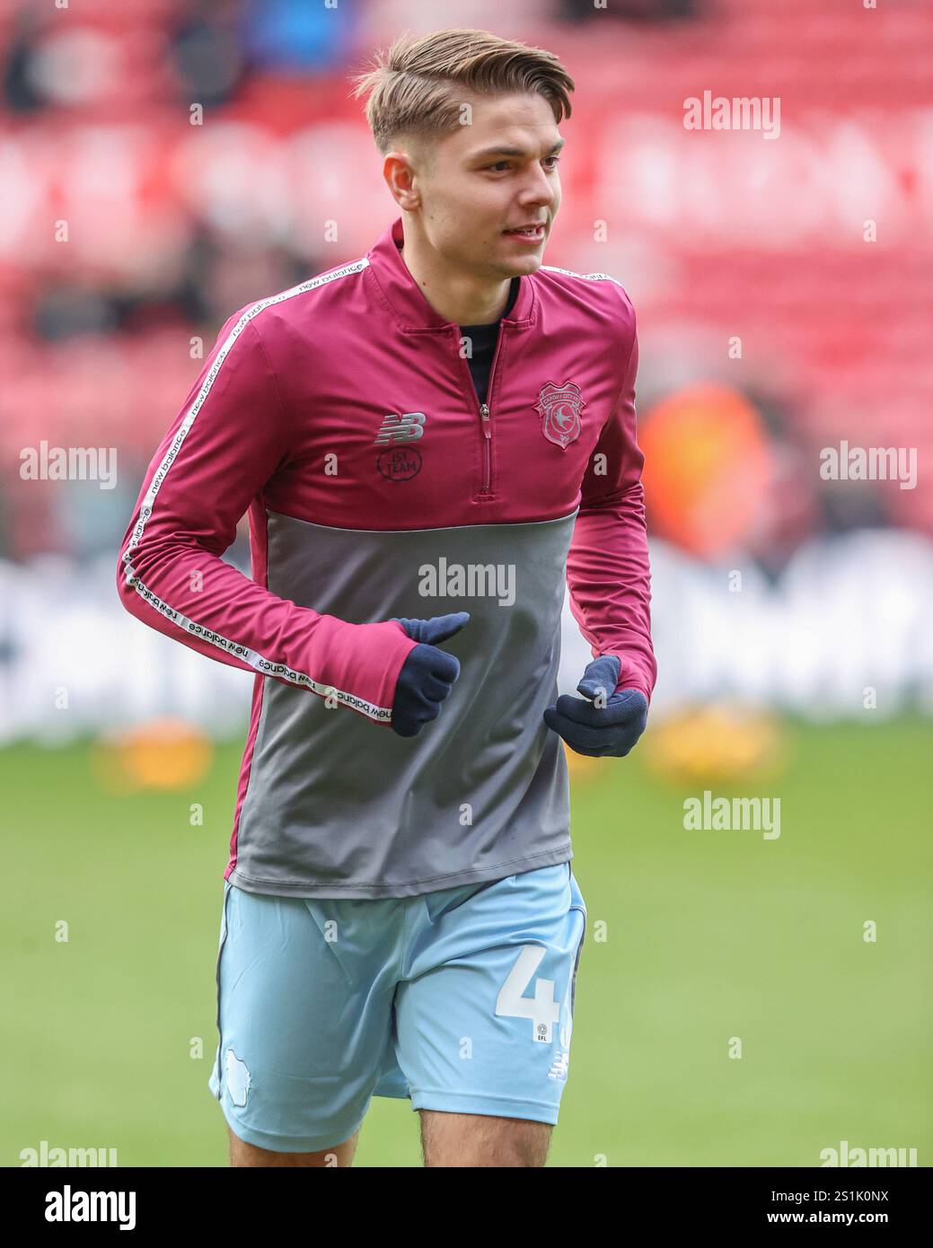 Cian Ashford of Cardiff City in the pregame warmup session during the ...