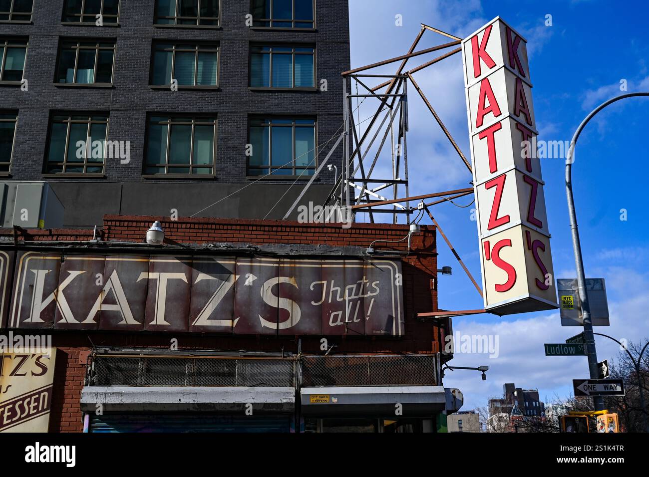 Exterior signage at Katz's Delicatessen on the Lower East Side on ...