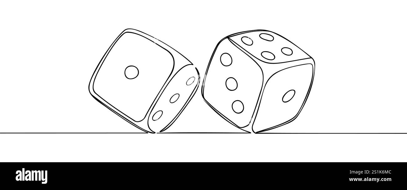 Two dices one line vector illustration. Continuous contour drawing of ...