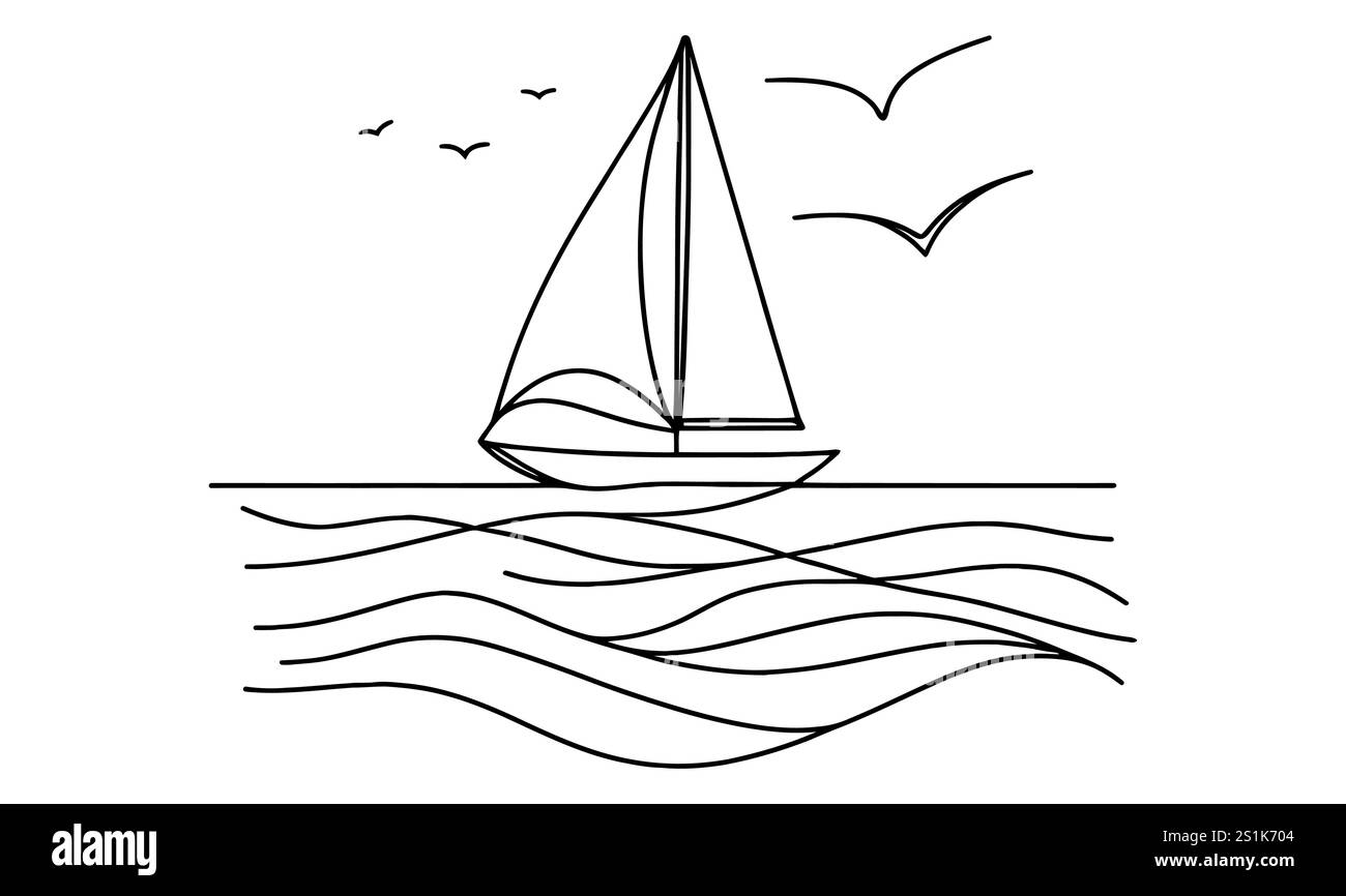 Continuous line drawing of yacht. Abstract sailing vessel silhouette ...