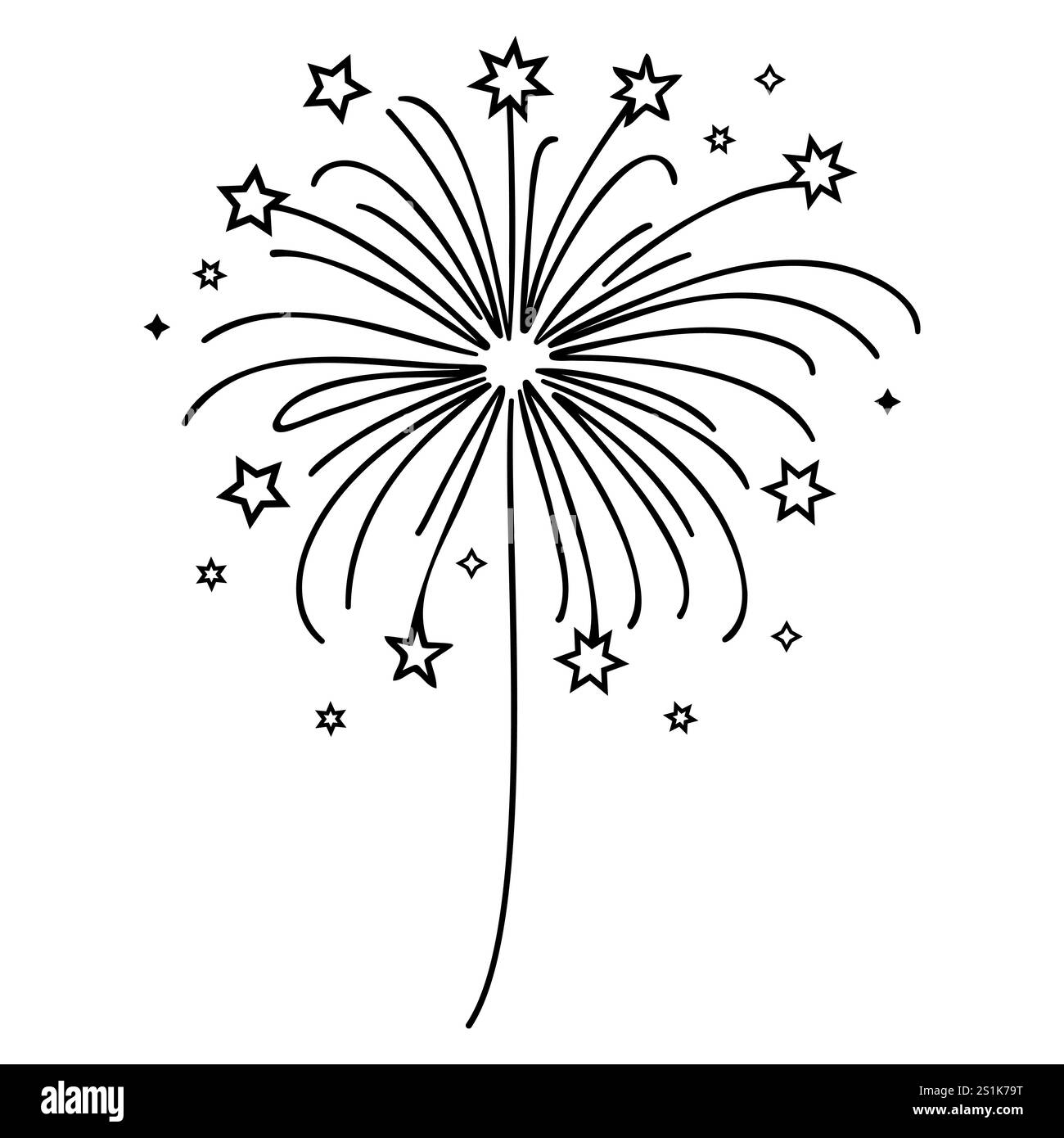 Cute doodle set with fireworks with stars for holidays, celebration and ...