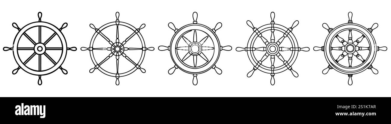 Set of Silhouettes of a ship's helm. Ship's rudder Stock Vector Image ...