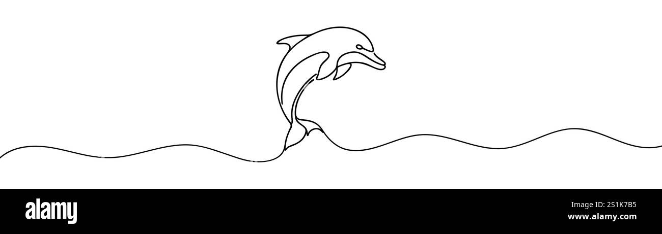 Dolphin icon, dolphin continuous one line drawing, Vector illustration ...
