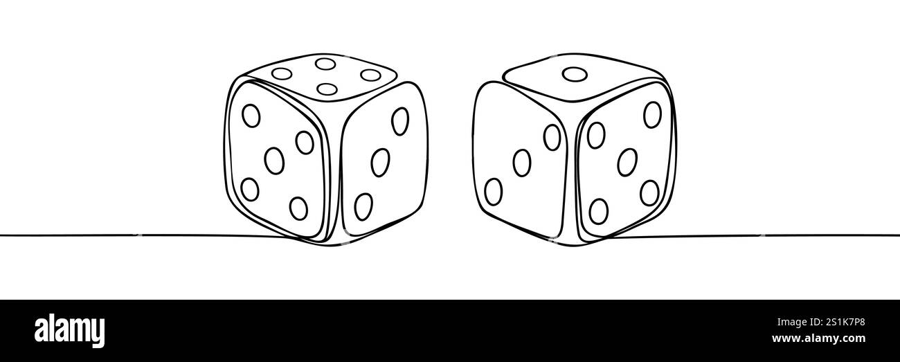 Two dices one line vector illustration. Continuous contour drawing of ...