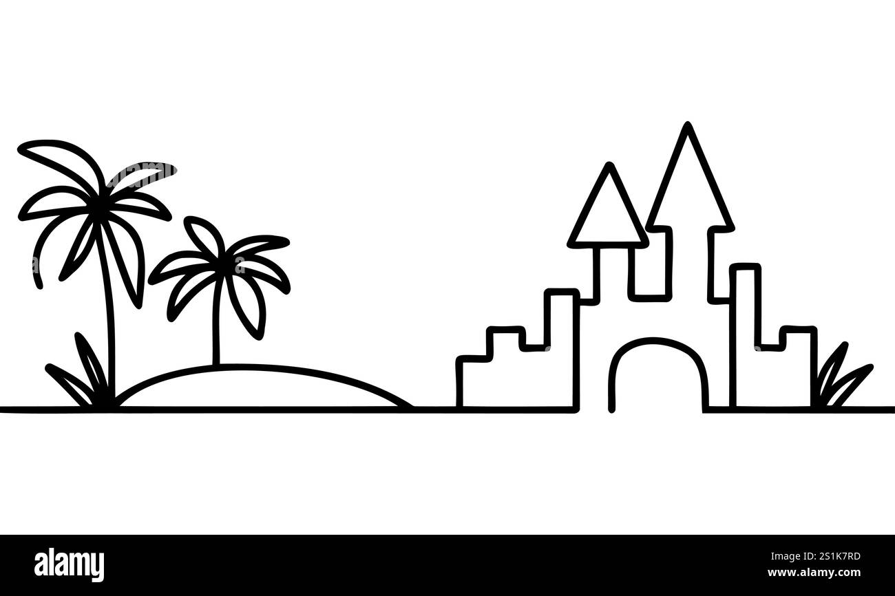 one continuous line drawing of castle. one line drawing of fantasy ...