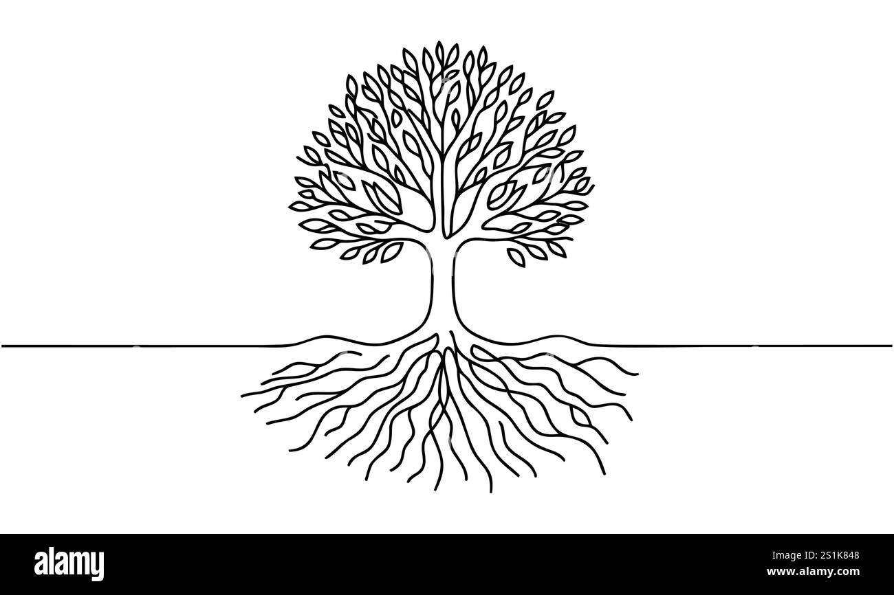 tree in one line. Graphic vector illustration of a continuous line ...