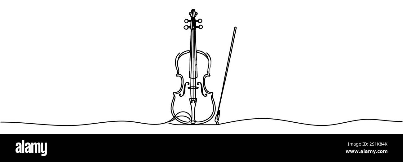 Cello, violin, one line drawing continuous isolated on white background ...