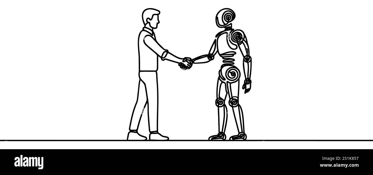 man and robot shaking hands line drawing Stock Vector Image & Art - Alamy