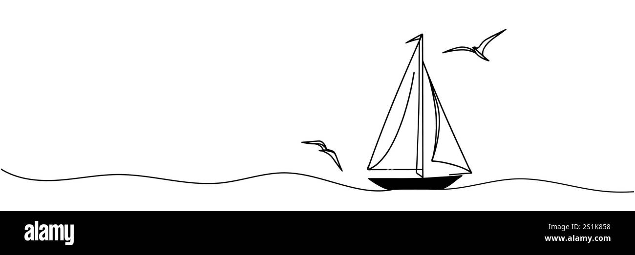 Continuous line drawing of yacht. Abstract sailing vessel silhouette ...