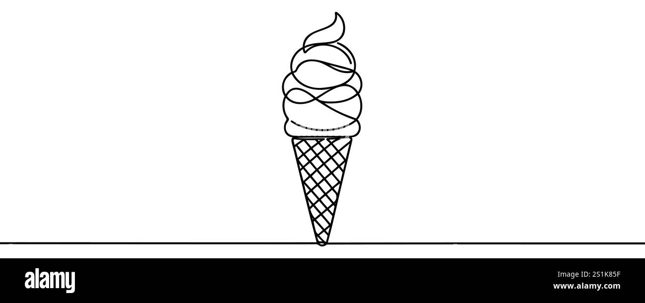 Continuous one line drawing of Ice Cream. Ice Cream Cone line art drawing vector illustration ...