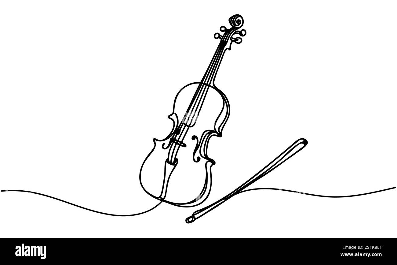 Cello, violin, one line drawing continuous isolated on white background ...