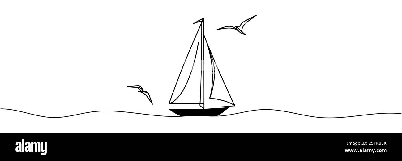 Continuous line drawing of yacht. Abstract sailing vessel silhouette ...