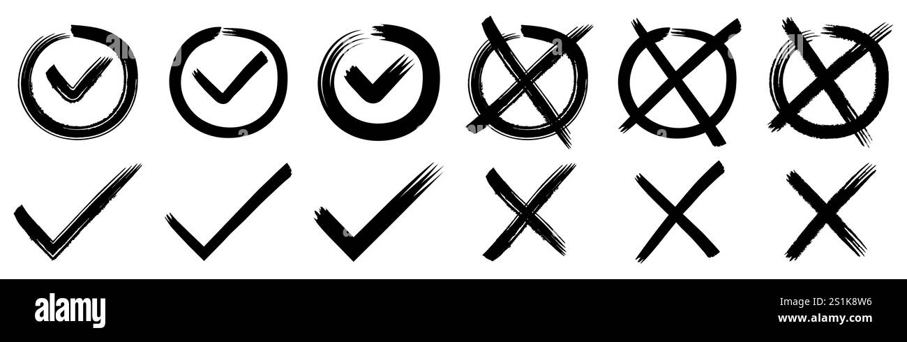 Collection of hand painted check marks (ticks). Vector illustration ...