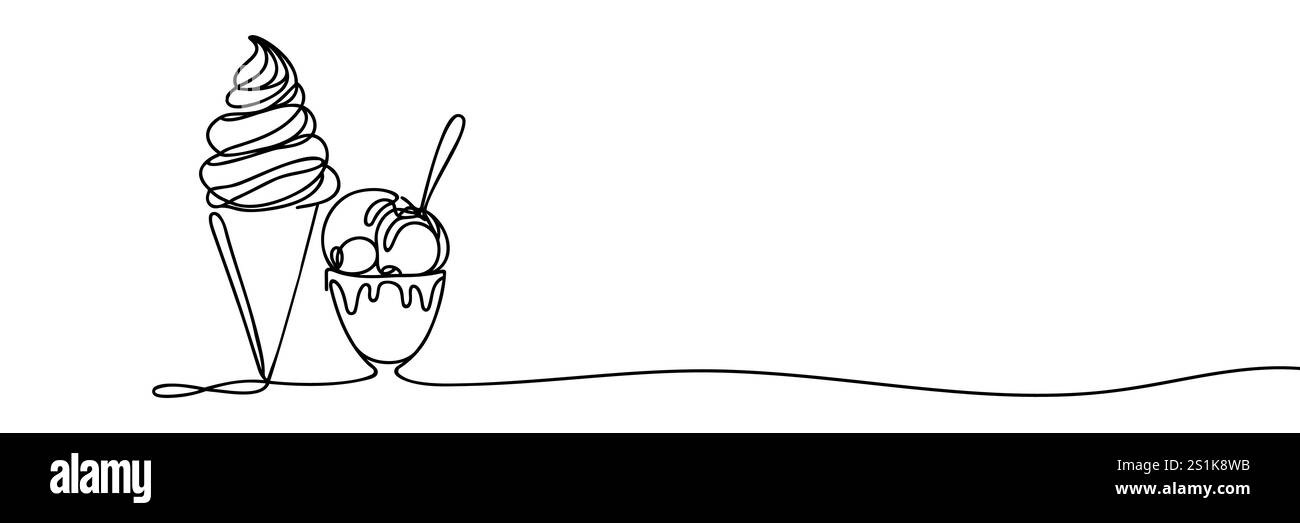 Continuous one line drawing of Ice Cream. Ice Cream Cone line art ...