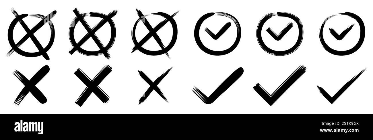 Collection of hand painted check marks (ticks). Vector illustration ...