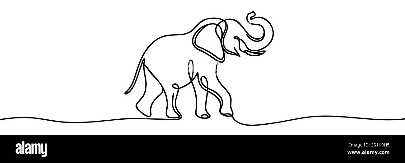 Elephant animal continuous one line drawing vector illustration and ...