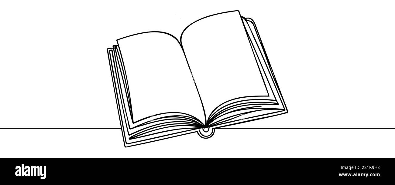 book opening page one line drawing continuous education concept vector ...