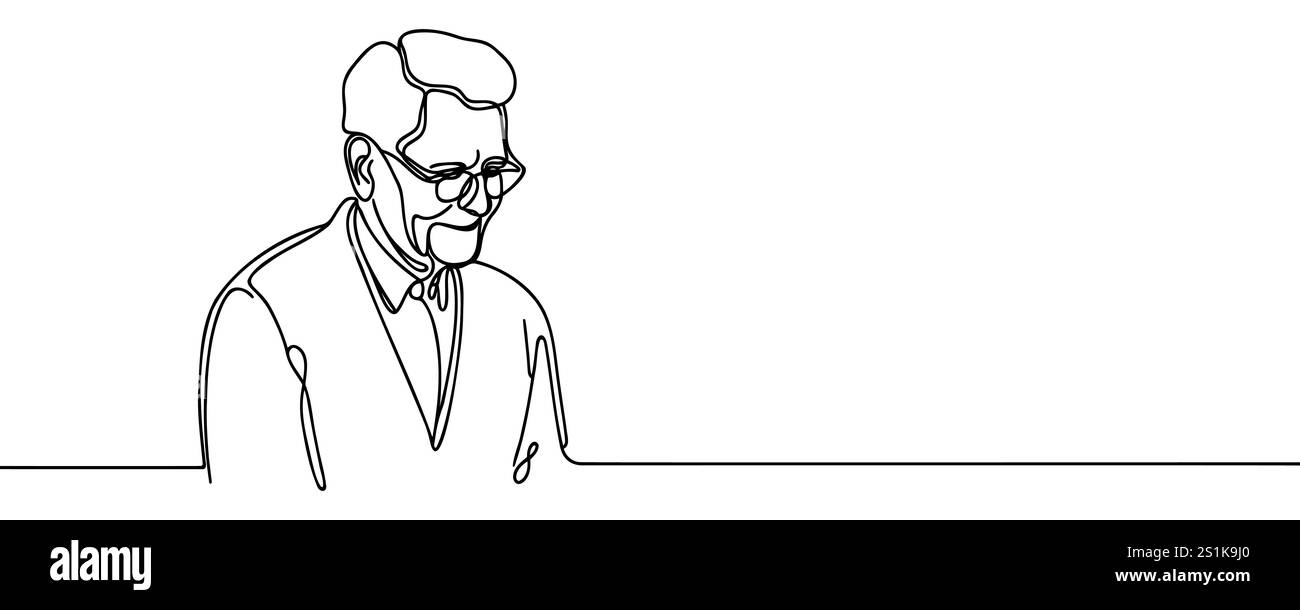 Continuous one line drawing of portrait of a senior man. Minimal ...
