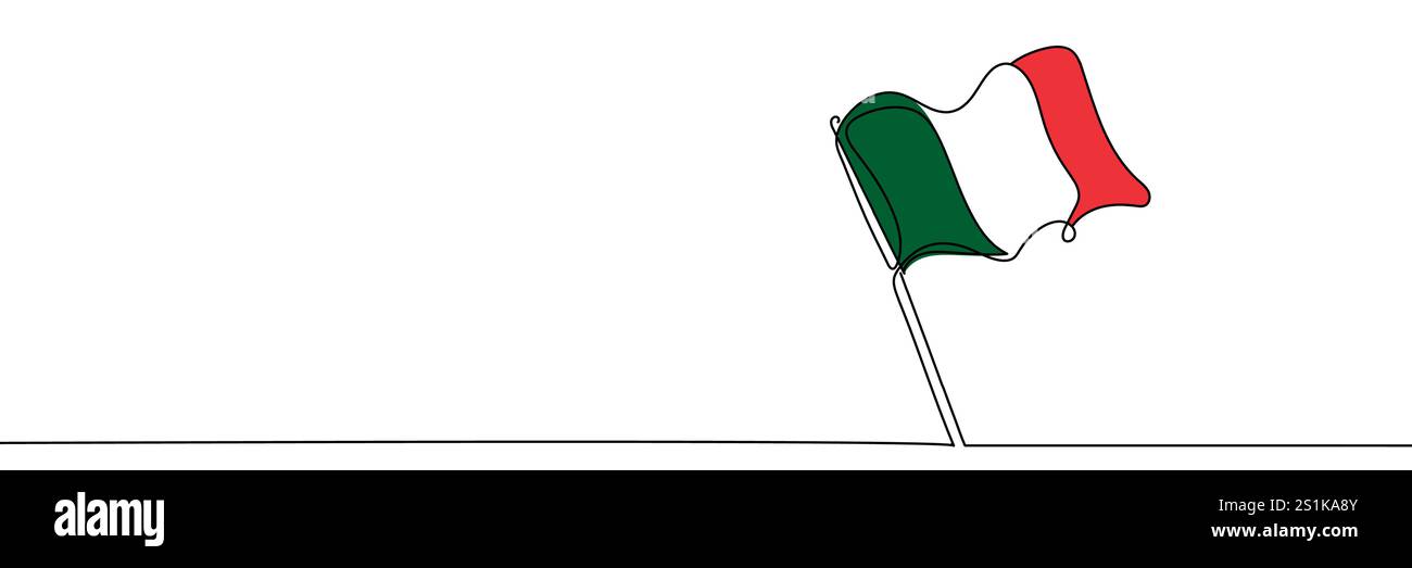 One line drawing of a flag Italy. Editable continuous line. Vector ...