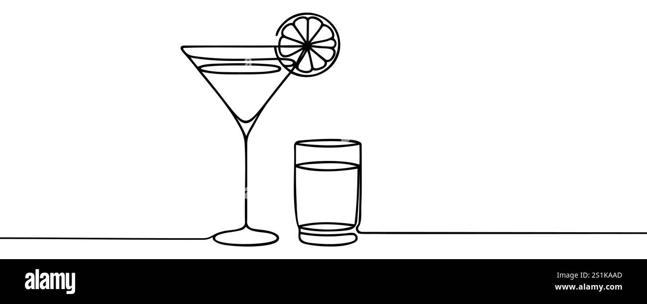 Continuous one line drawing of Glass of lemonade, or cocktail with lemon Stock Vector Image ...