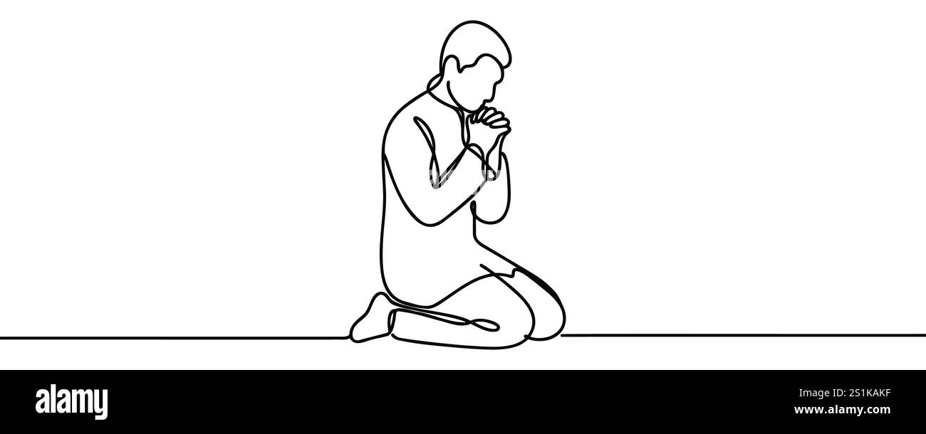 Man praying on his knees Continuous one line drawing Stock Vector Image ...