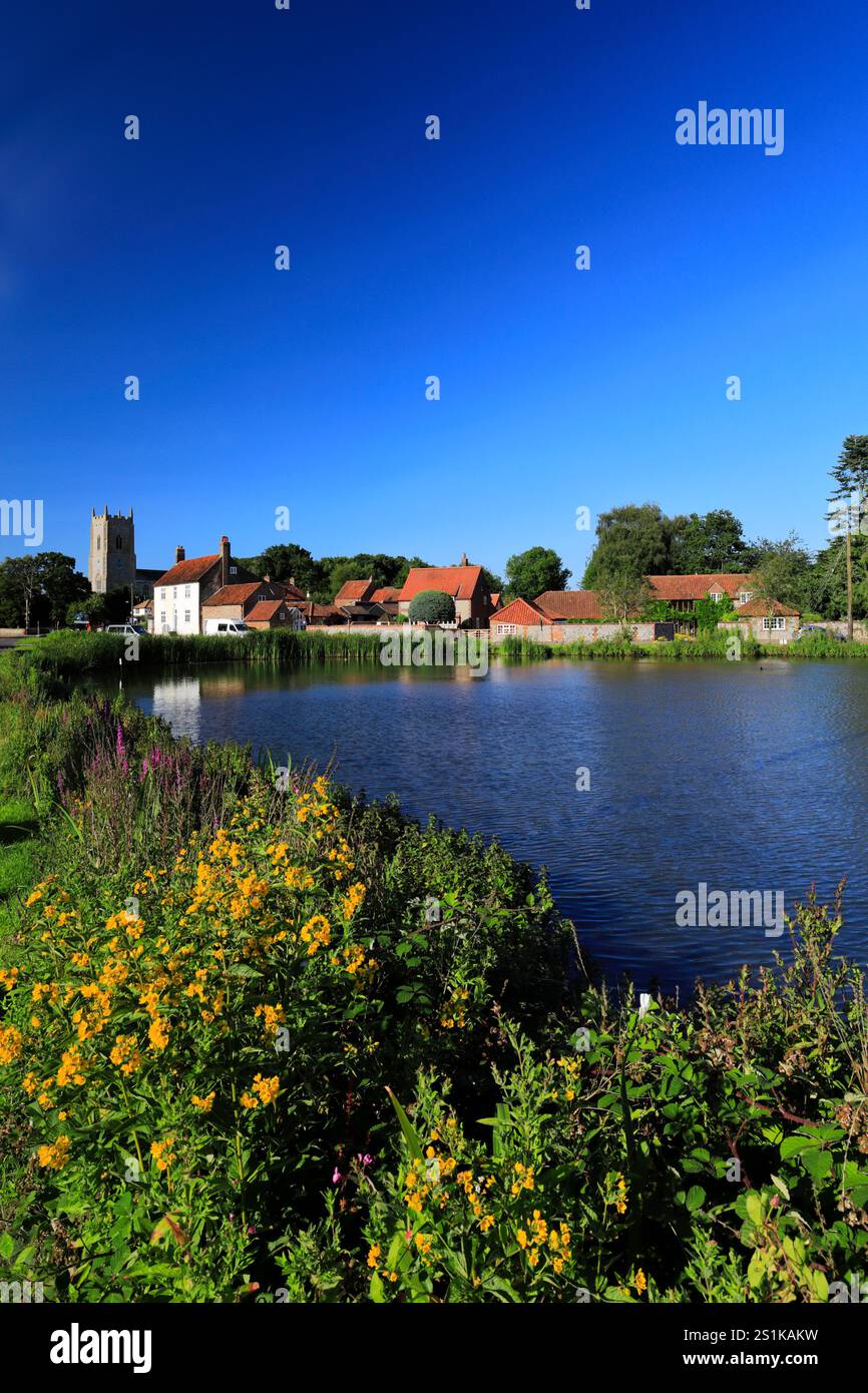 View over the duck pond at Great Massingham village, North Norfolk ...