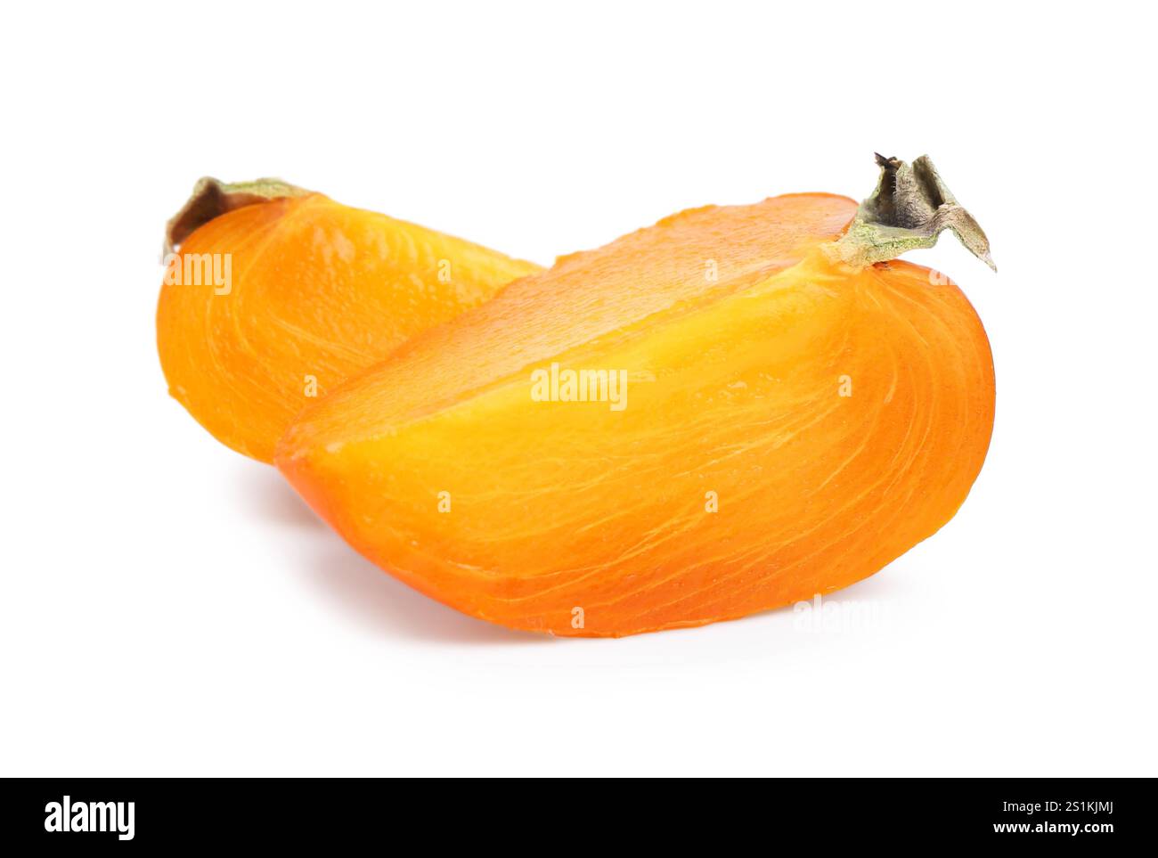 Pieces of ripe persimmon isolated on white Stock Photo - Alamy