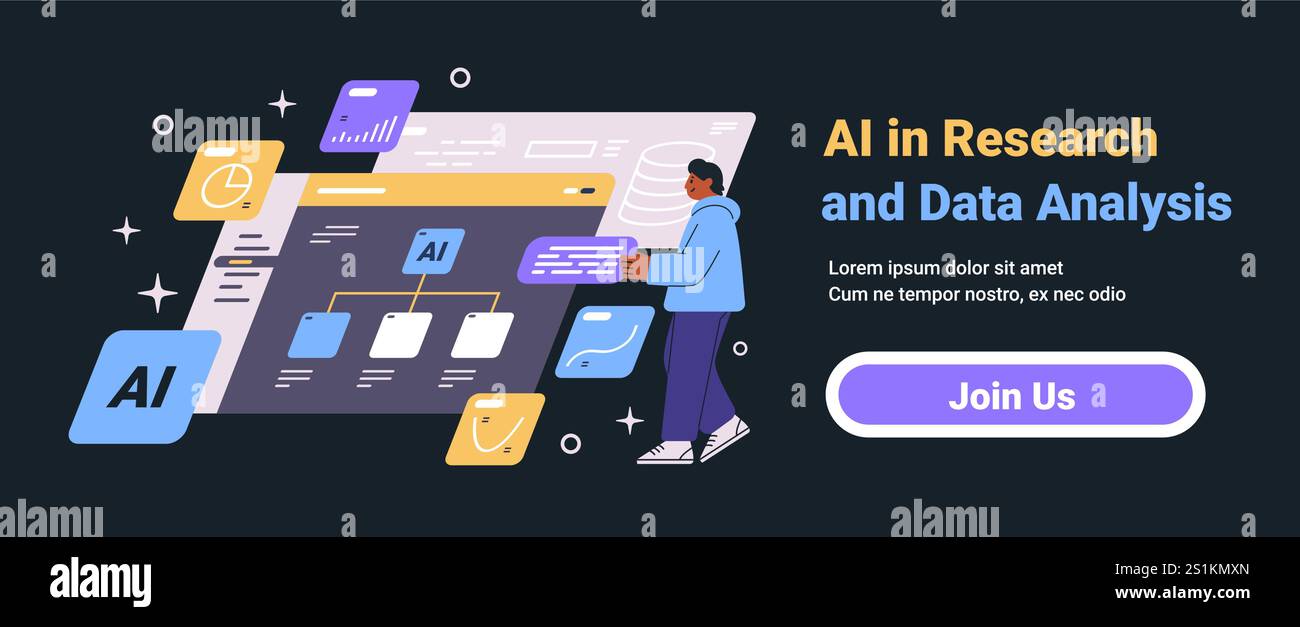 AI research data analysis concept with person interacting with digital ...