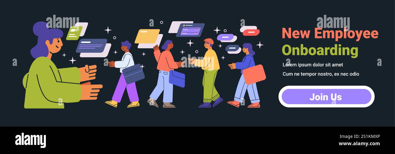 New employee onboarding concept people walking exchanging information ...