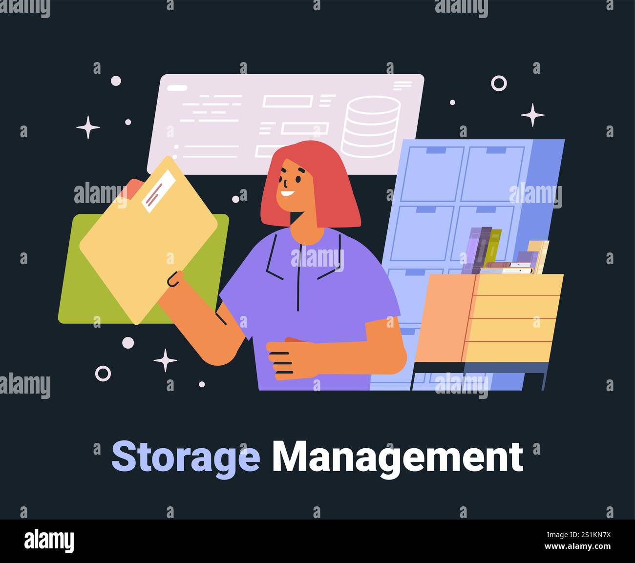 Storage management woman organizing files digital workspace office ...