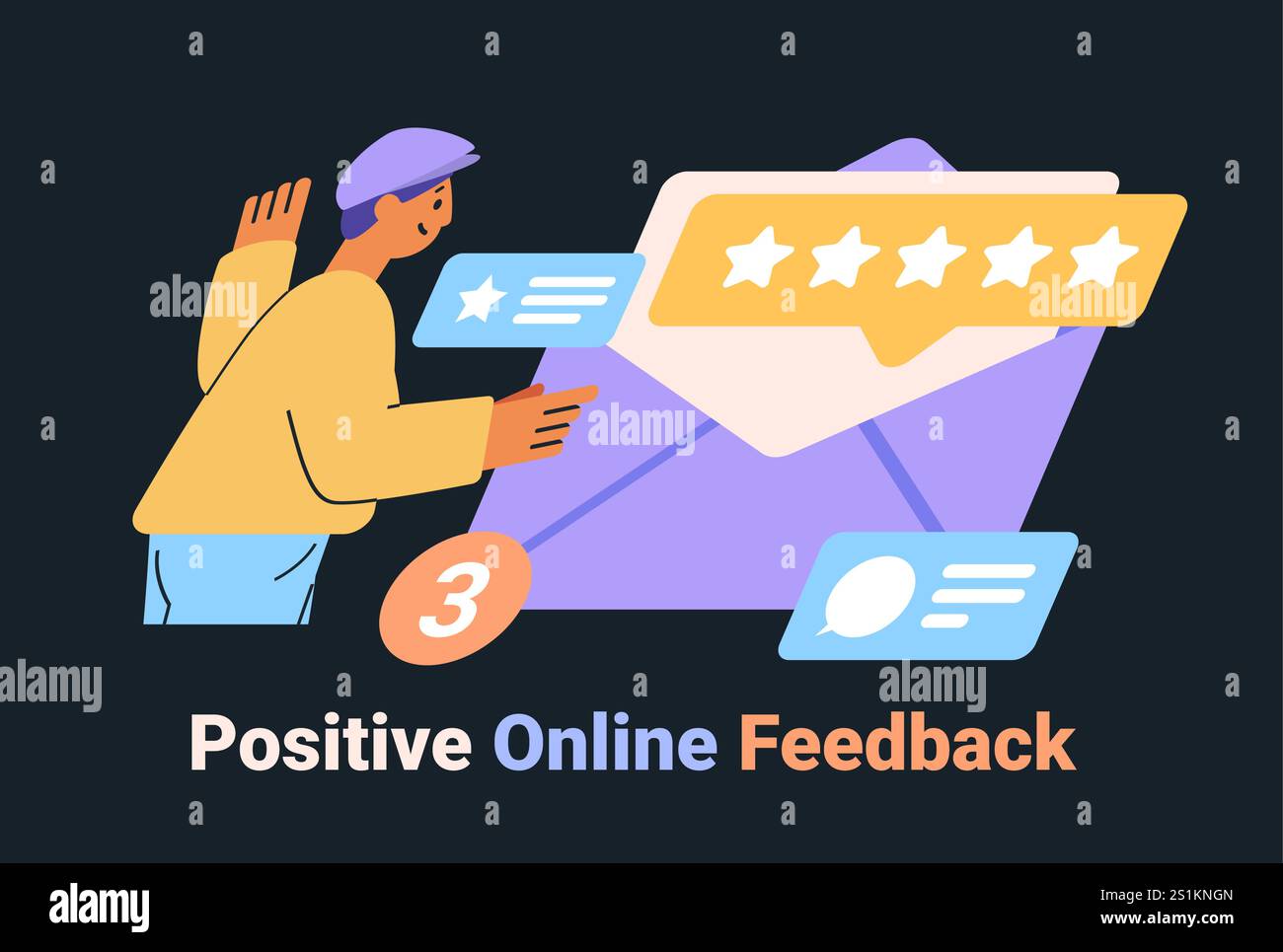 Positive online feedback concept illustration depicting a person ...