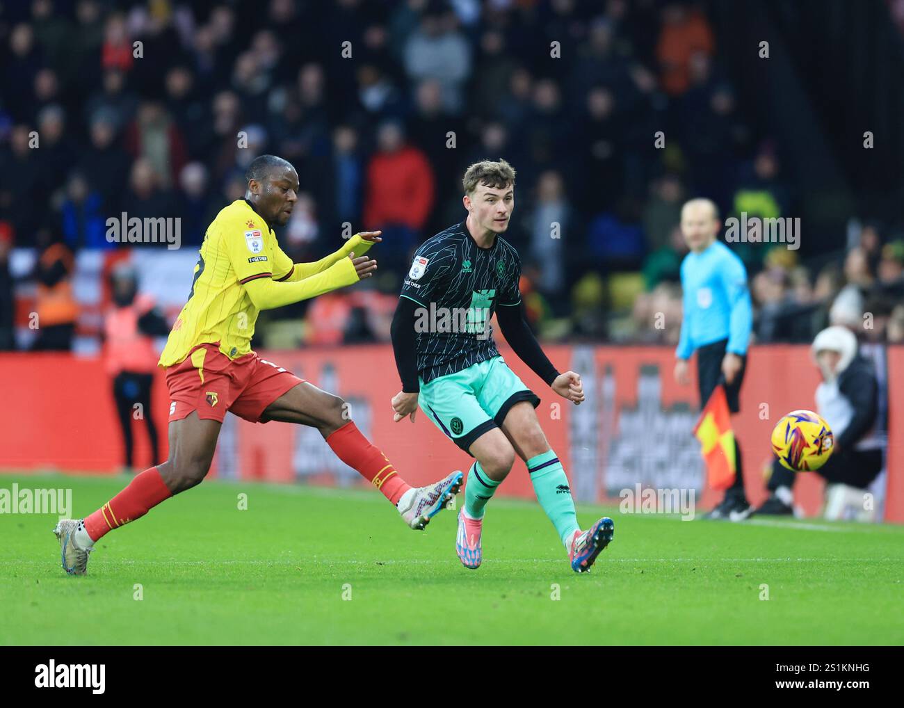 Watford, UK. 4th Jan, 2025. Harrison Burrows of Sheffield United during ...
