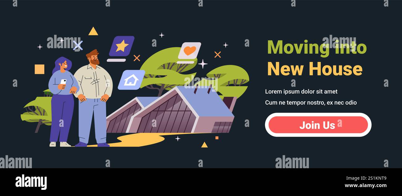 Couple moving into new house concept modern home background digital ...