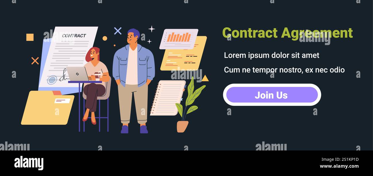 Contract agreement business concept with two people and various ...