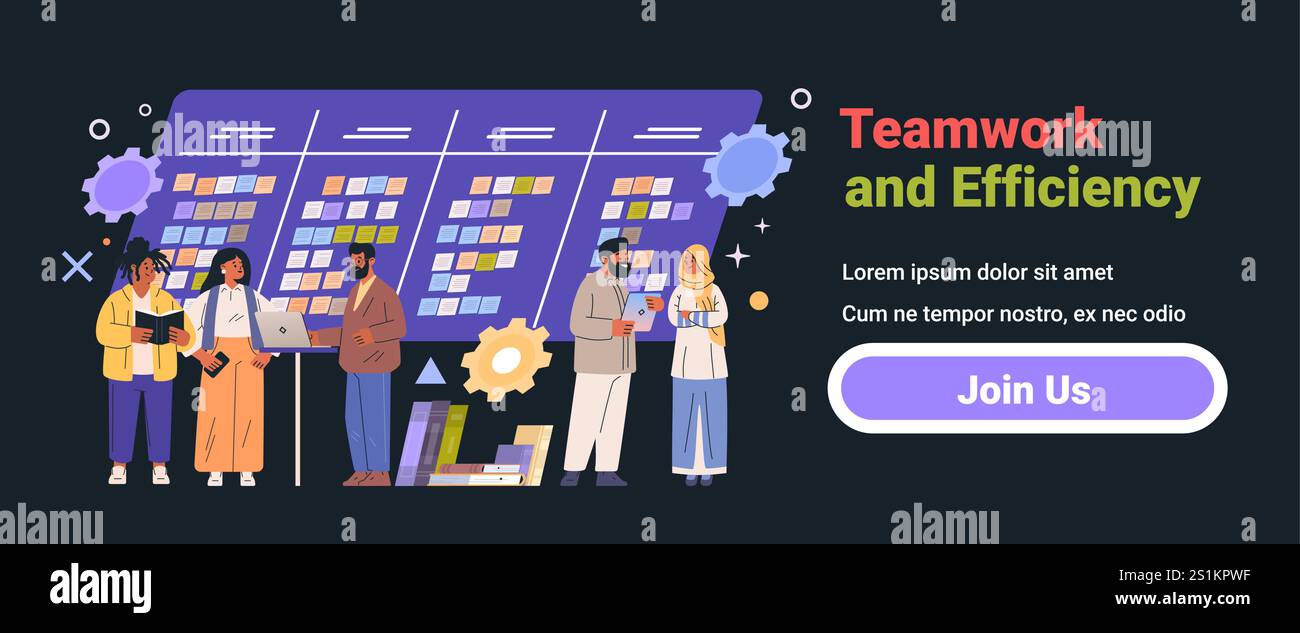 Teamwork and efficiency concept with diverse team members collaborating ...