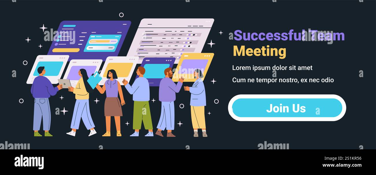 Successful team meeting diverse group collaboration digital interface ...