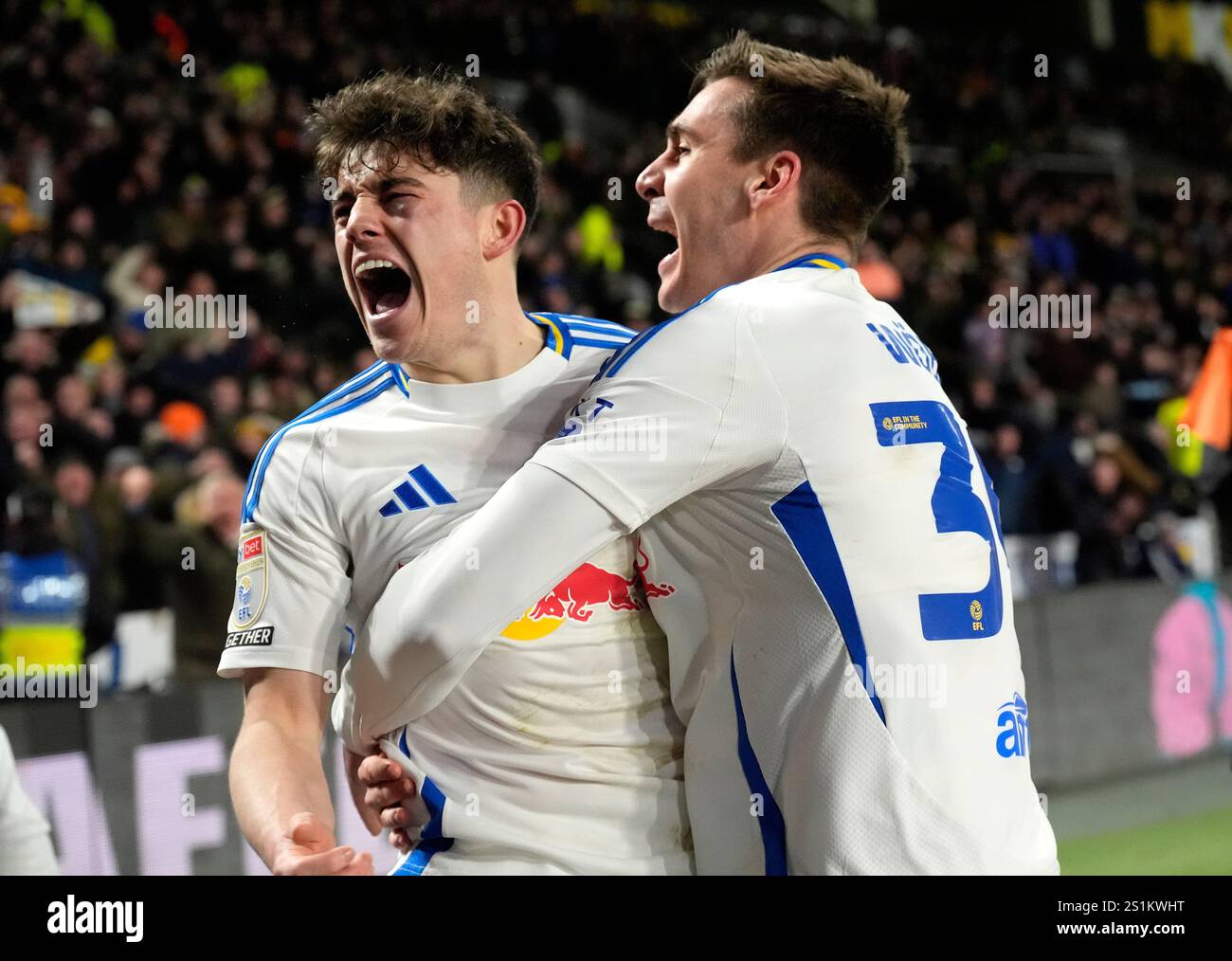 Leeds United's Daniel James (left) celebrates with Max Wober after ...