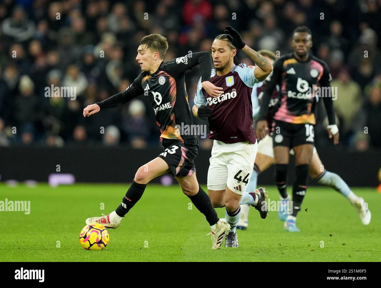 Leicester City's Luke Thomas (left) and Aston Villa's Boubacar Kamara ...