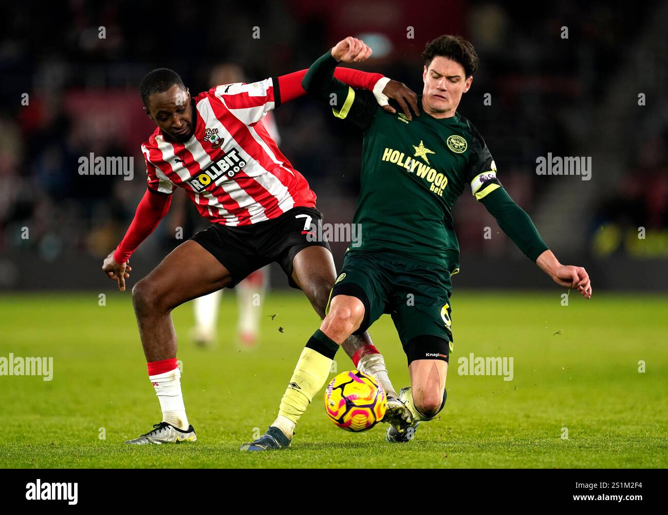 Southampton's Joe Aribo (left) and Brentford's Christian Norgaard ...