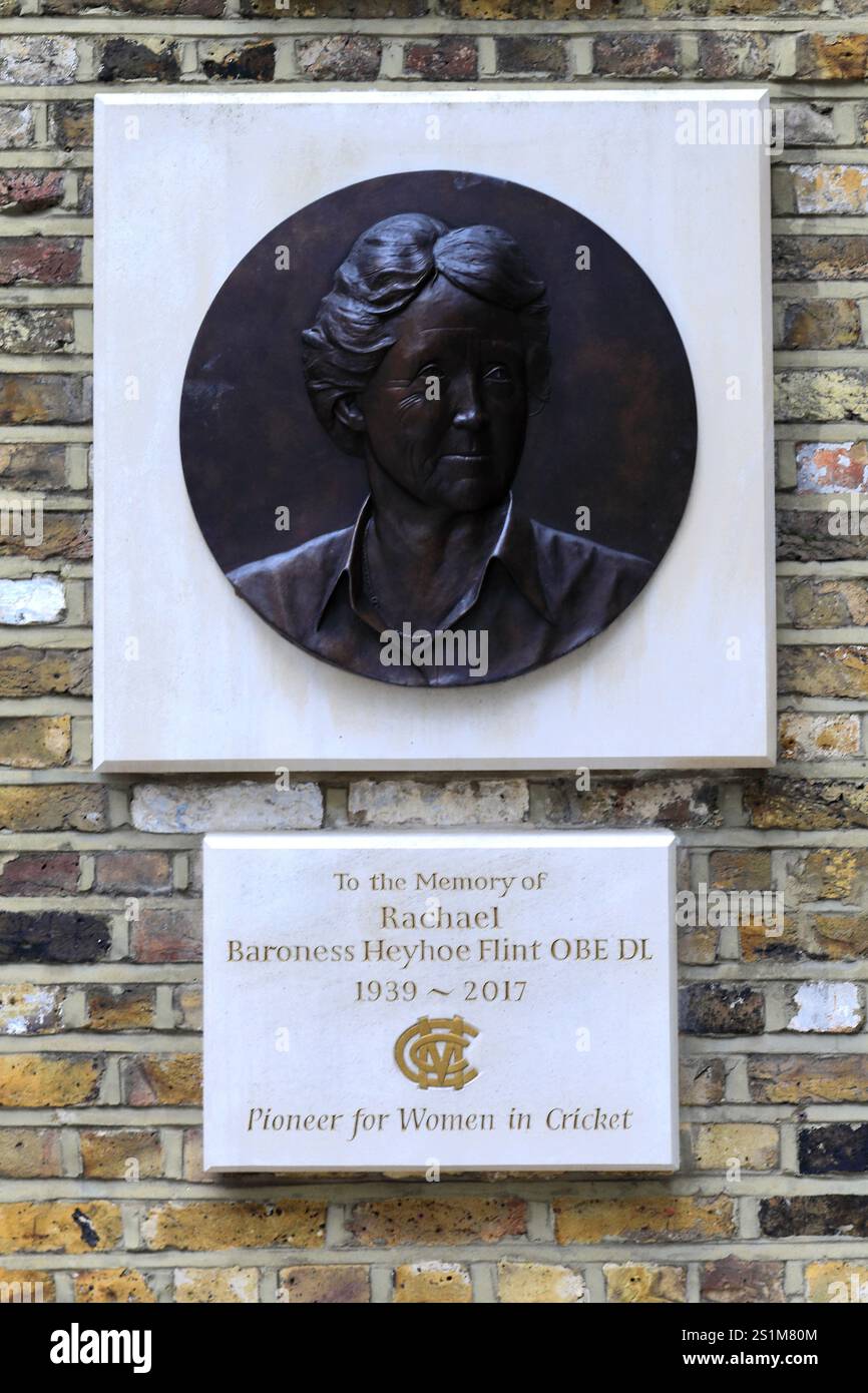 A plaque in memory of Baroness Rachel Hayhoe Flint, Lords Cricket ...