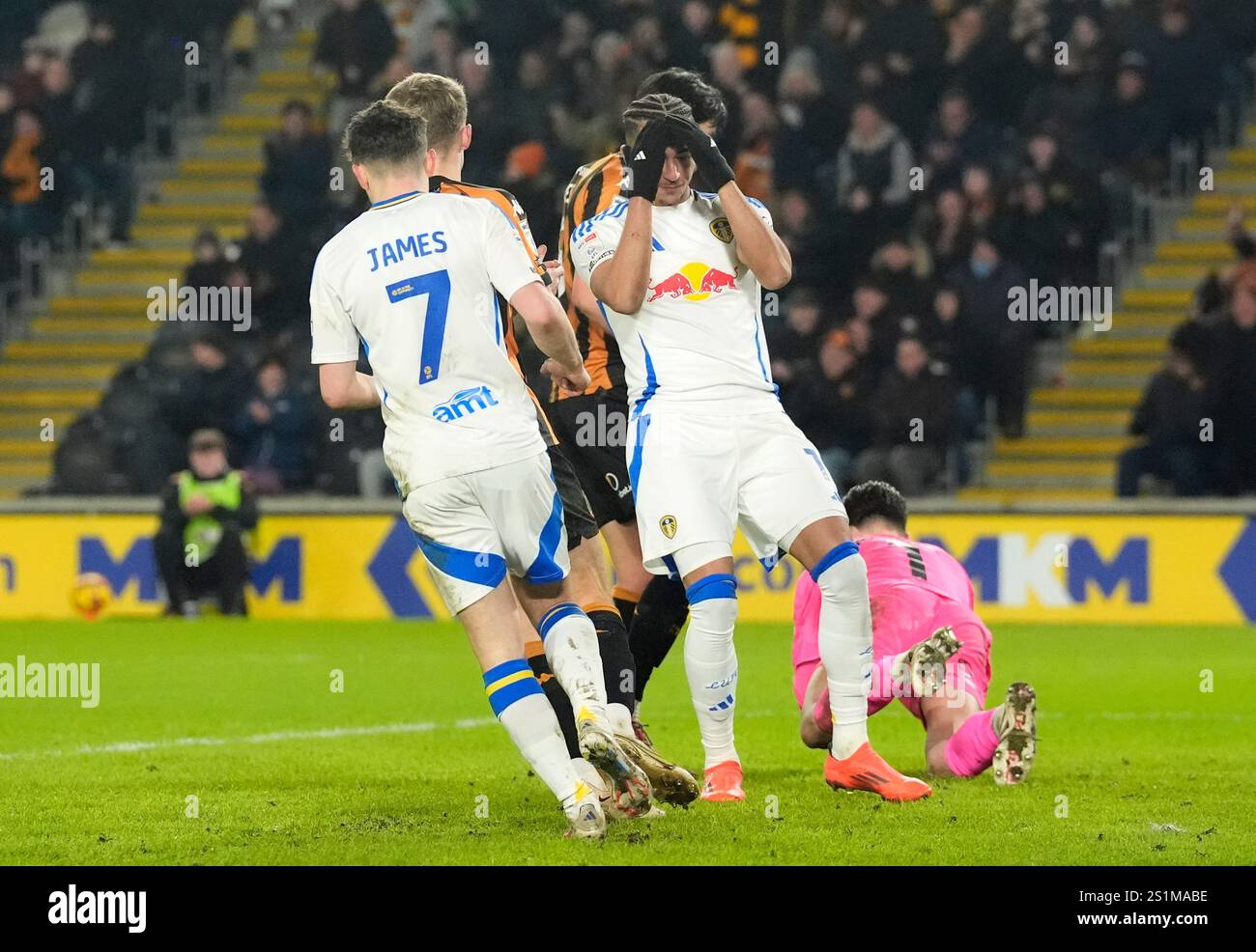 Leeds United's Mateo Joseph reacts after a missing chance during the ...