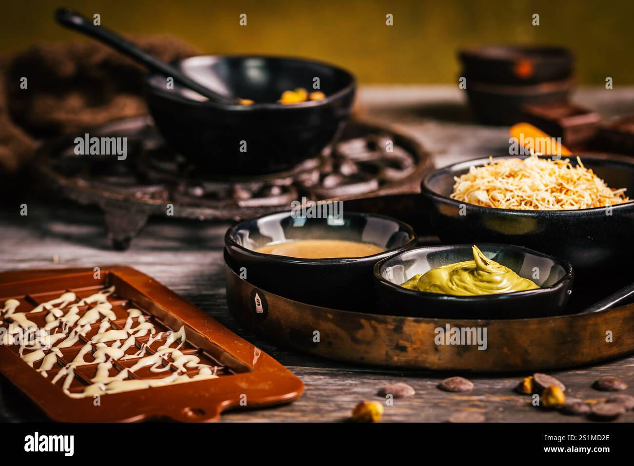 Pistachios, kataifi, tahini: ingredients as preparation for making ...